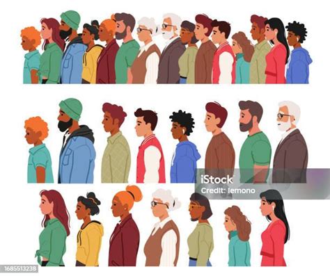 옆으로 얼굴을 내밀고 서 있는 남성과 여성 캐릭터는 관찰자에게서 몸을 돌린 채 서 있습니다 T 셔츠에 대한 스톡 벡터 아트 및 기타 이미지 T 셔츠 길이 남자