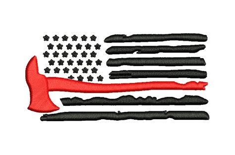 Flag W Fire Embroidery Design Fire Axe Embroidery Design American