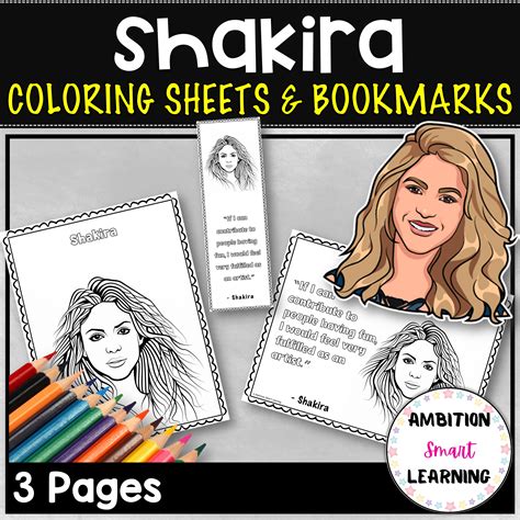 Shakira Hispanic Heritage Month Coloring Sheets And Bookmarks Etsy