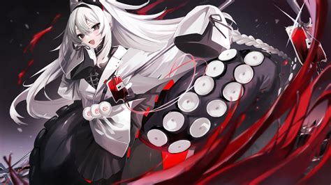 Wallpaper Blood Tentacles Anime Girls White Hair Red Eyes Braids My