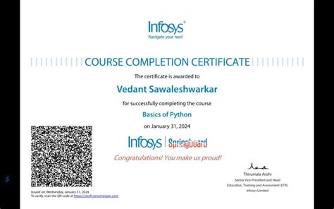 Vedant Sawaleshwarkar On Linkedin Certified Pythonprogramming Pythonbasics