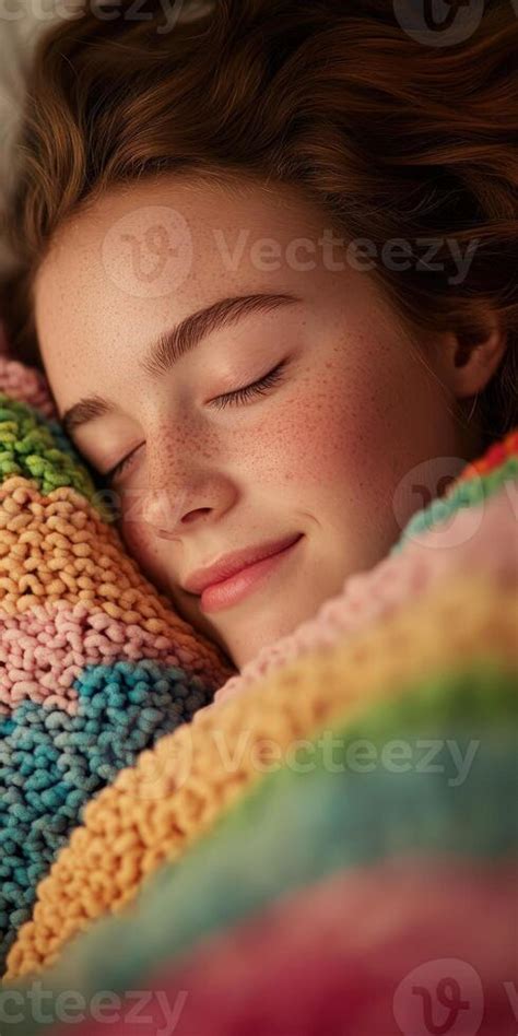 A Young Girl Peacefully Sleeping Under A Colorful Handmade Blanket