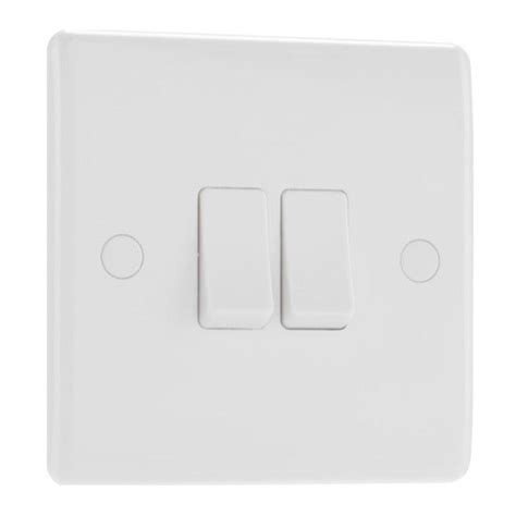 Bg White Round Edged Moulded Double Light Switch
