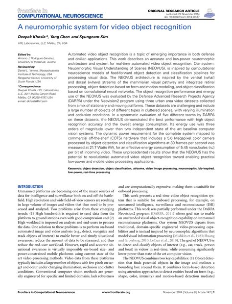 Pdf A Neuromorphic System For Video Object Recognition