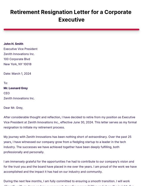 Retirement Resignation Letter To