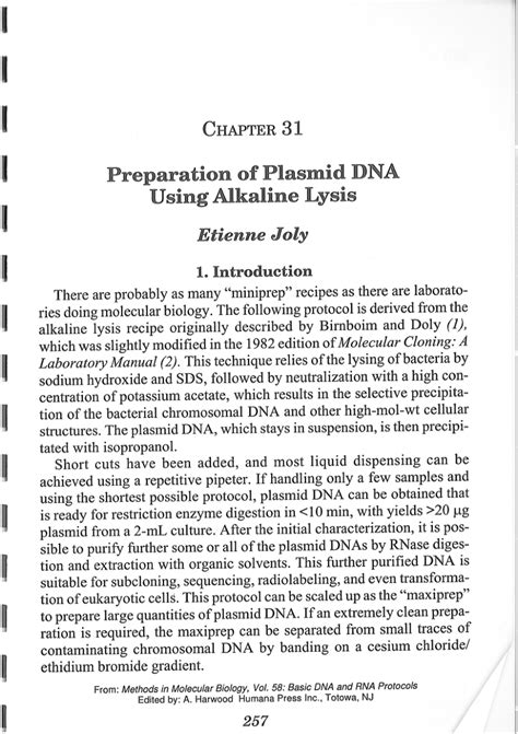 Pdf Preparation Of Plasmid Dna Using Alkaline Lysis