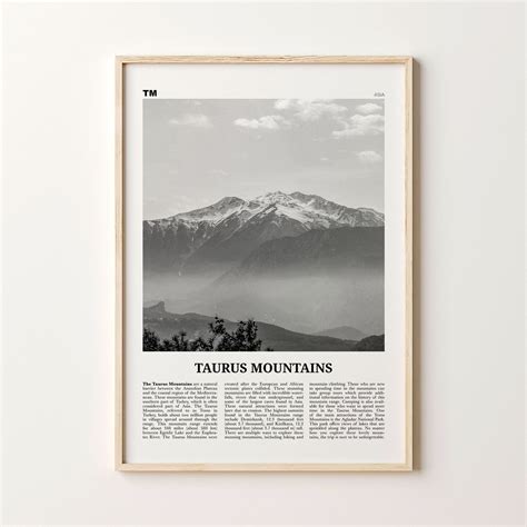 Taurus Mountains Poster Mountain Wall Art Black And White Wall Art