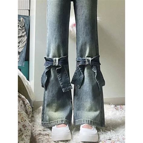 Lunivop Y2k 2000s Flare Jeans Women Vintage High Waist Bow Denim Pants