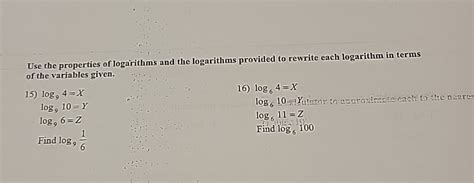 Solved Use The Properties Of Logarithms And The Logarithms