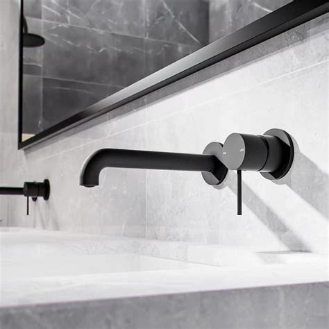 Nero Mecca Wall Basin Mixer Separate Back Plate 185mm Spout Brushed Gu