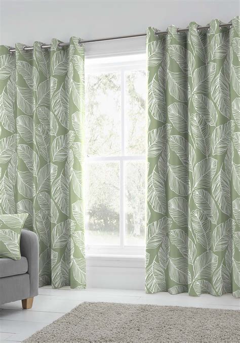 Leaf Ready Made Curtains Green Shaws