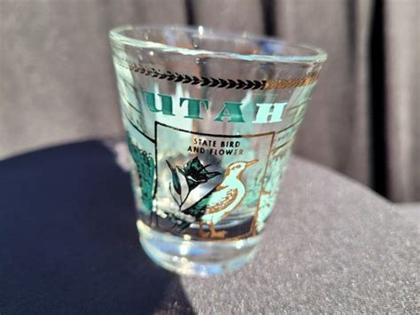 Vintage Utah Shotglass State Capitalmormon Templewalls Of Jerichstate Bird Ebay