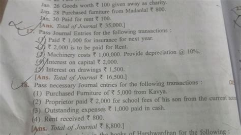 Pass Journal Entries For The Following Transactions Paid ₹ 1000 For In