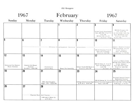 1967 February Calendar