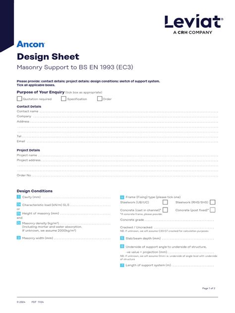 Ancon Masonry Support Design Sheet Pdf Masonry Building Engineering