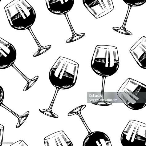 와인 원활한 패턴 알코올 음료 또는 스파클링 샴페인 병 및 유리 빈티지 포스터 또는 배너 바 와이너리 배경 레스토랑 메뉴에 대한 손으로 그린 스케치 0명에 대한 스톡 벡터
