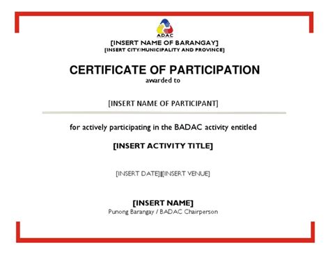 Badac Template Certificate Of Participation Pdf