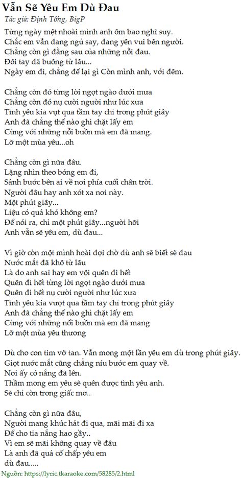 Loi Bai Hat Van Se Yeu Em Du Dau Dinh Tong Bigp [co Nhac Nghe]