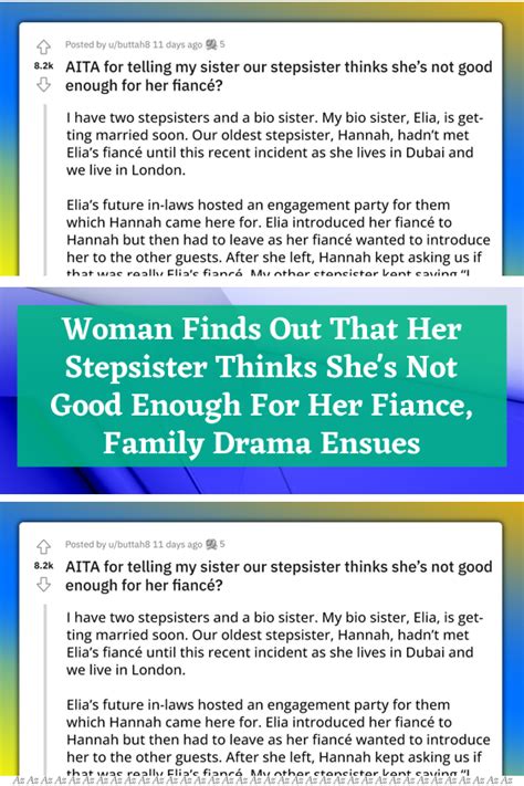 Woman Finds Out That Her Stepsister Thinks She S Not Good Enough For