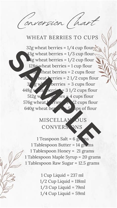 Wheat Berries Conversion Chart Etsy