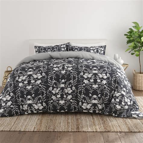 Noble Linens Black Reversible Secret Garden Print 3 Piece Duvet Cover
