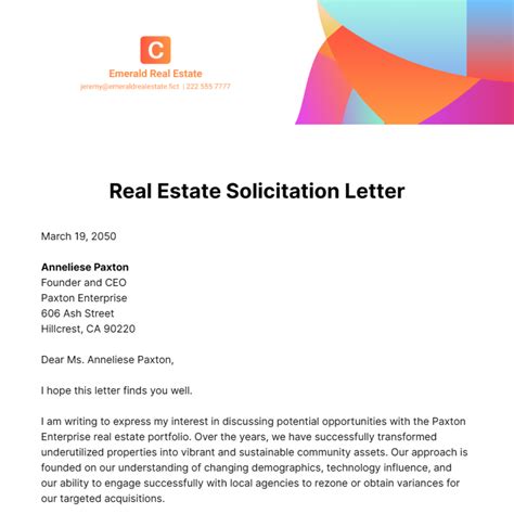 Real Estate Solicitation Letter Template Edit Online And Download