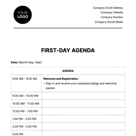 First Day Agenda Hr Template Edit Online And Download Example