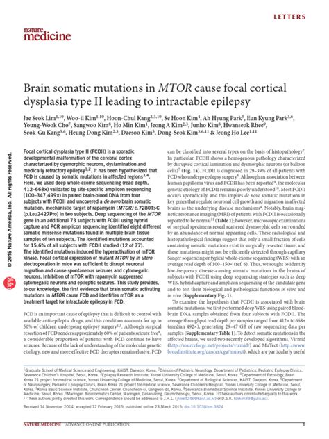 Lim Brain Somatic Mutations In Mtor Cause Fcdii Pdf Cerebral