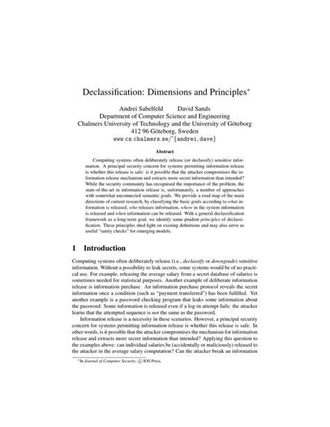 Declassification Dimensions And Principles