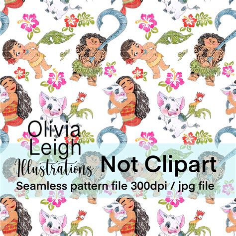 Cute Princess Moana Seamless Pattern Digital Paper Digital Download