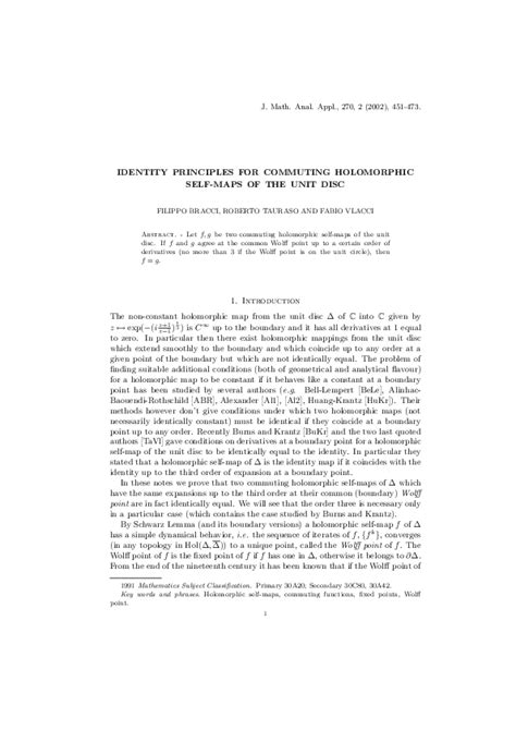 Pdf Identity Principles For Commuting Holomorphic Self Maps Of The Unit Disc