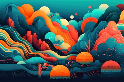 Premium Ai Image A Colorful Illustration Of A Landscape With A Tree