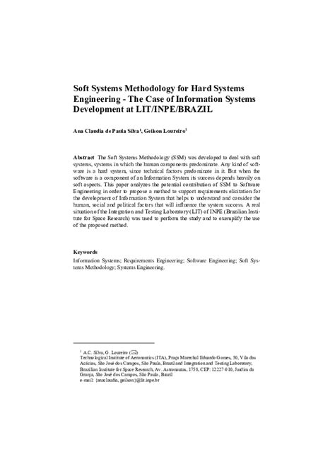 pdf soft systems methodology for hard systems engineering the case