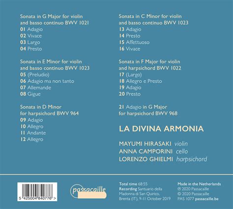 Bach Sonatas For Violin And Basso Continuo Passacaille