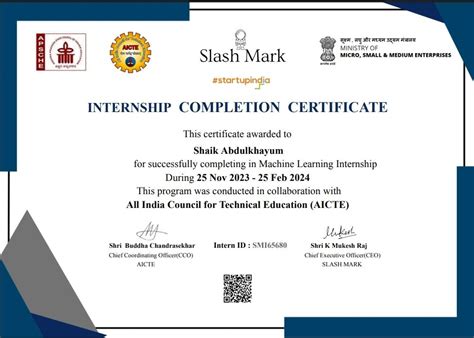completed slashmark internship in machine learning shaik abdul posted
