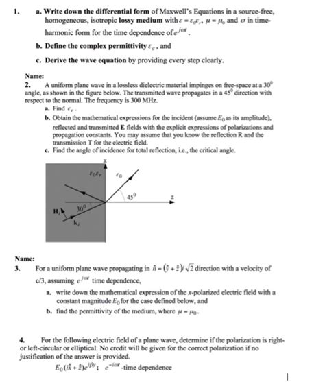 Solved 1 A Write Down The Differential Form Of Maxwells