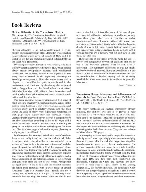 Pdf Electron Diffraction In The Transmission Electron Microscope