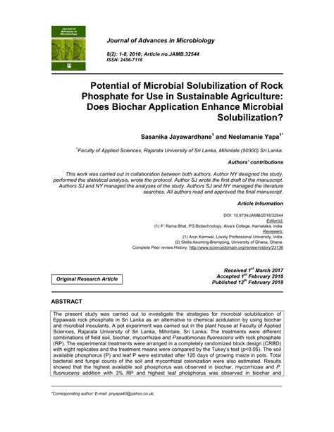 Pdf Potential Of Microbial Solubilization Of Rock Phosphate For Use In Sustainable Agriculture