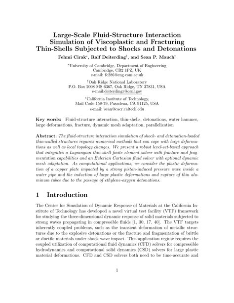 Pdf Large Scale Fluid Structure Interaction Simulation Of Viscoplastic And Fracturing Thin