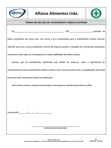 Recusa De Atendimento Médico Externo Pdf