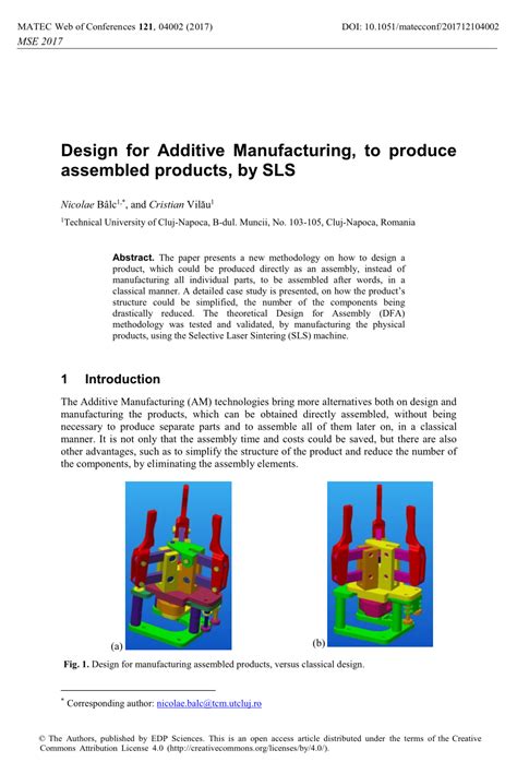 Pdf Design For Additive Manufacturing To Produce Assembled Products