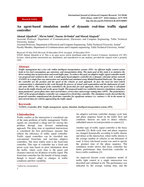 Pdf An Agent Based Simulation Model Of Dynamic Real Time Traffic