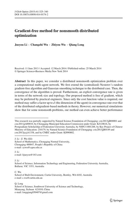 Pdf Gradient Free Method For Nonsmooth Distributed Optimization