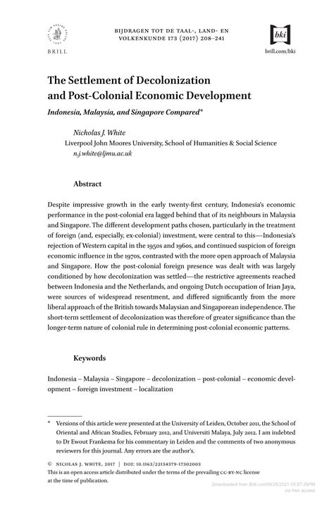 The Settlement Of Decolonization And Post Colonial Economic Development