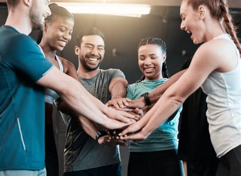 People Hands And Circle Stack At Gym For Fitness Support And Teamwork