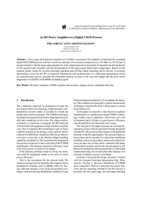 pdf an rf power amplifier in a digital cmos process