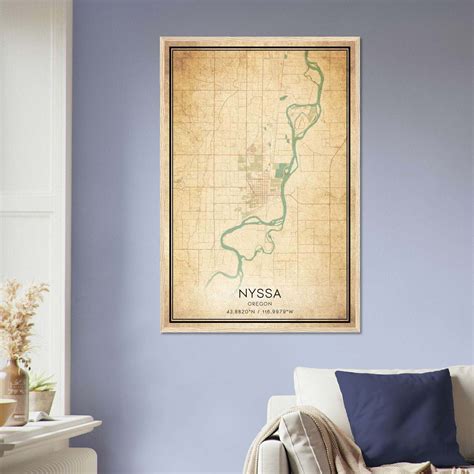 Vintage Nyssa Oregon Map Poster Nyssa Or City Road Wall Art Print