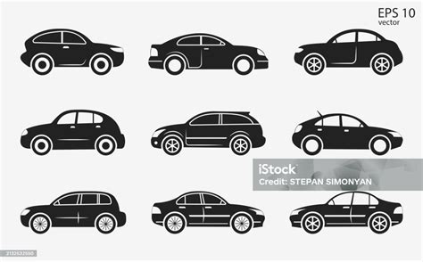 Set Of Simple Vector Icons For Cars Of Different Classes Stock