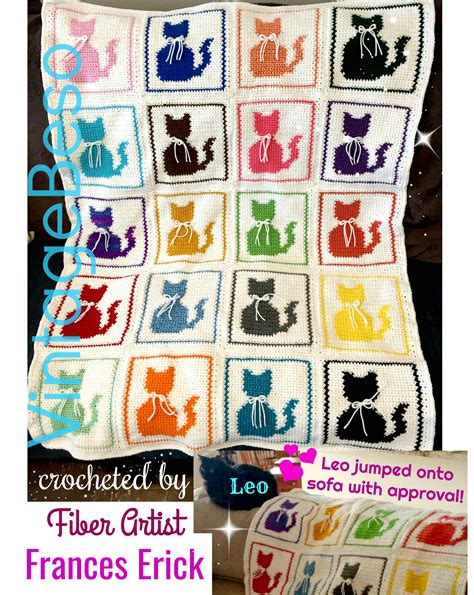 Easy Vintage Cat Afghan Crochet Pattern • Single Crochet • Watermarked