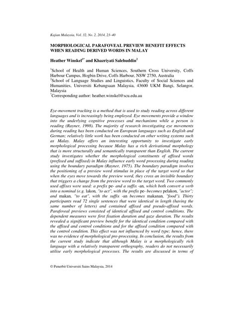 Pdf Morphological Parafoveal Preview Benefit Effects When Reading